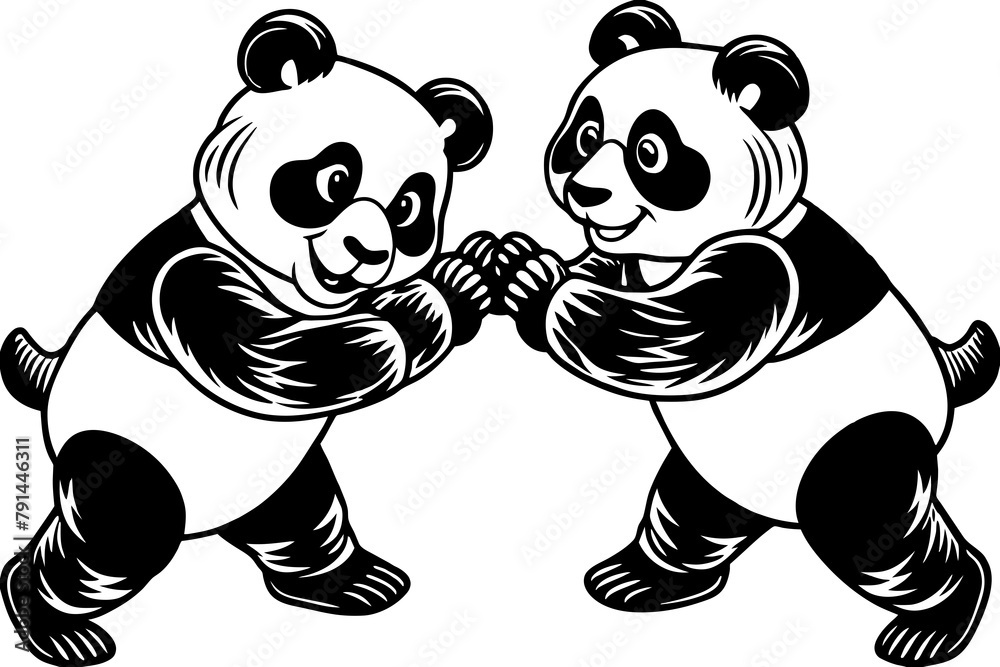 Panda fight coloring page vector silhouette Stock Vector | Adobe Stock