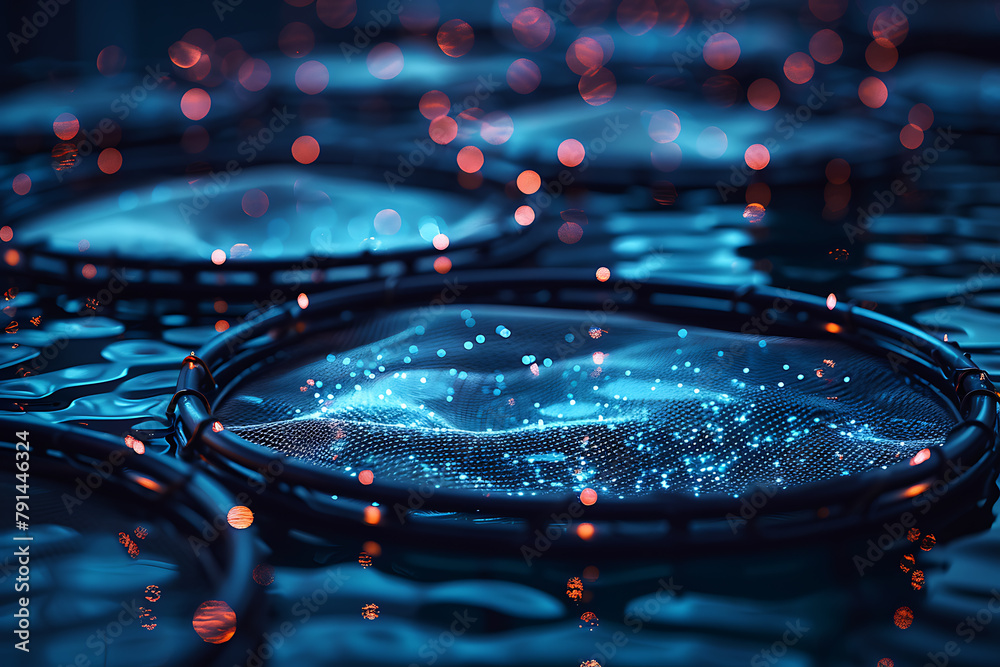 A bustling fish farm with rows of tanks teeming with aquatic life ...