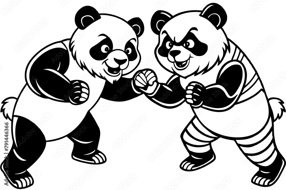 Panda fight coloring page vector silhouette Stock Vector | Adobe Stock