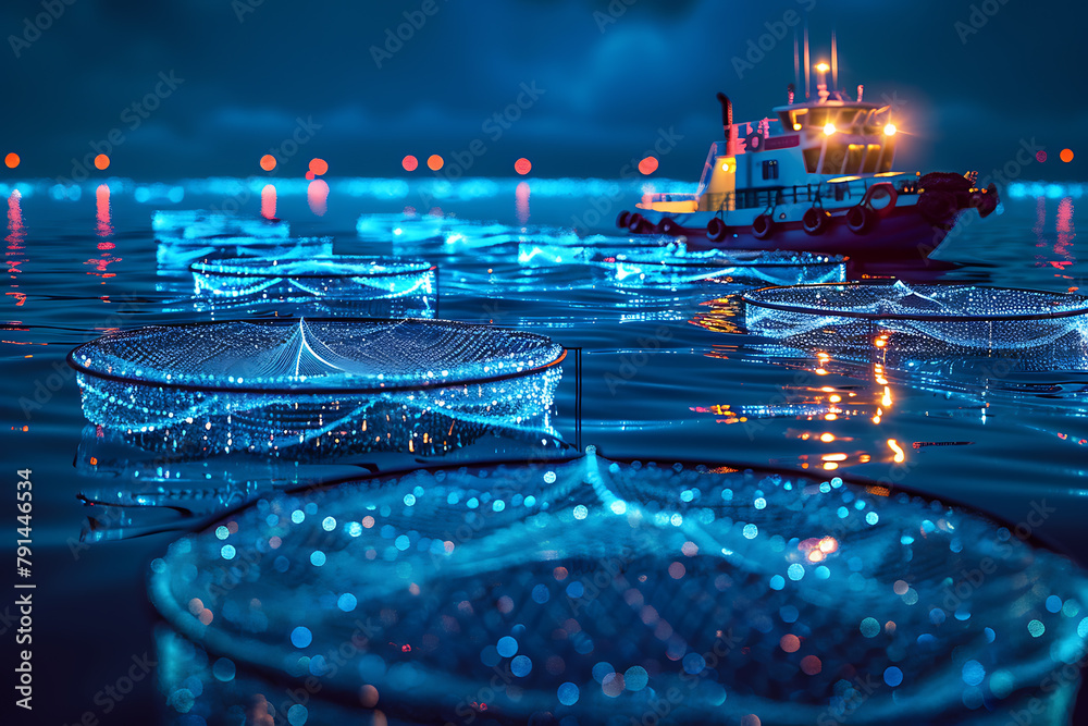 A bustling fish farm with rows of tanks teeming with aquatic life ...