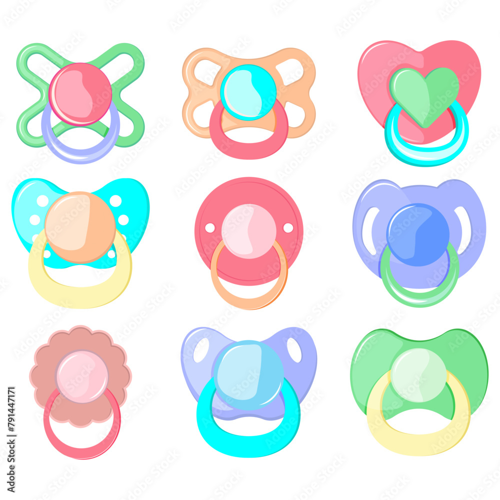 Pacifier baby dummy vector icon set isolated on white background. Babys ...