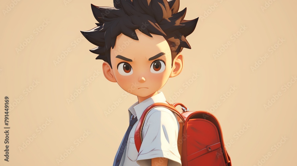 A dynamic 3D model of a boy anime character, with spiky hair and ...