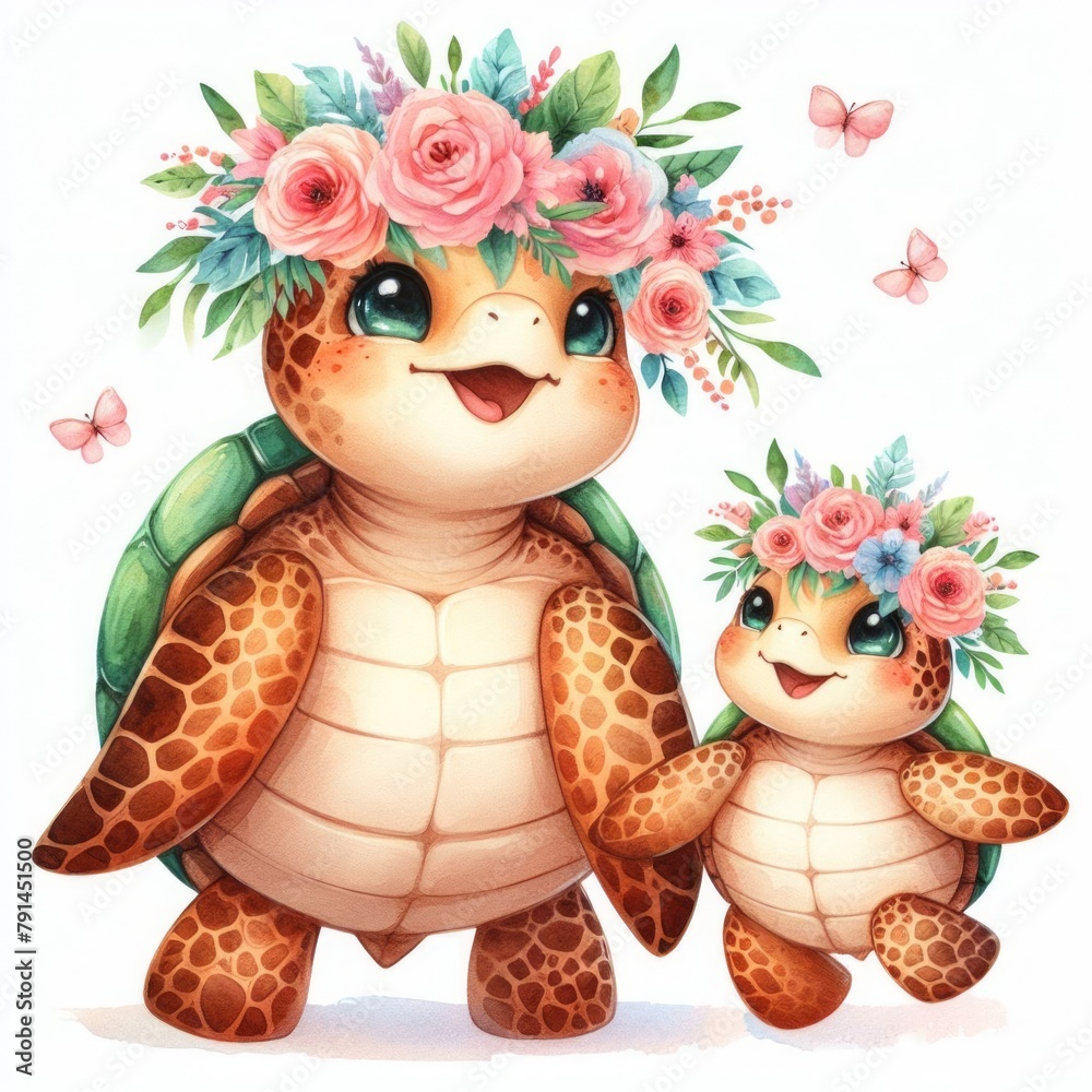 Turtle Mom and Baby ,Watercolor Mother's Day Clip Art, Greeting Art ...