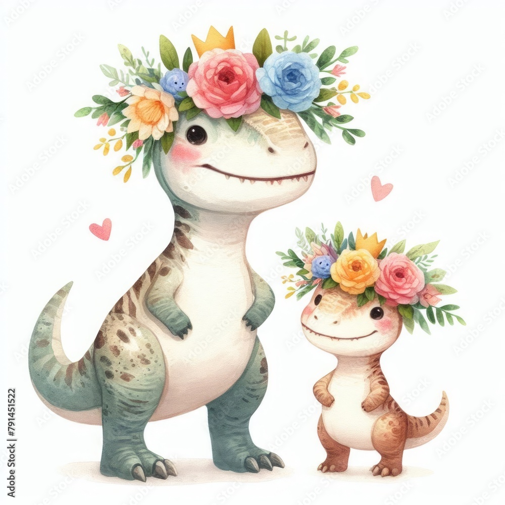 Dinosaur Mom and Baby ,Watercolor Mother's Day Clip Art, Greeting Art ...