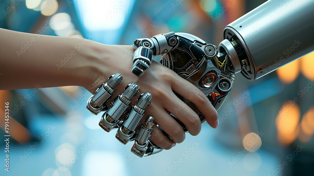 Robot and human hand. Artificial intelligence, technology background ...