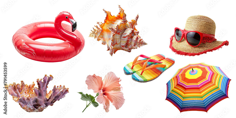 Set of Summer accessories elements for holiday vacation isolated on ...