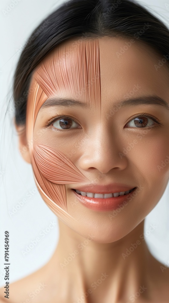 A Vertical Image Of A Woman Smiling With A Half Of Her Face Showing ...