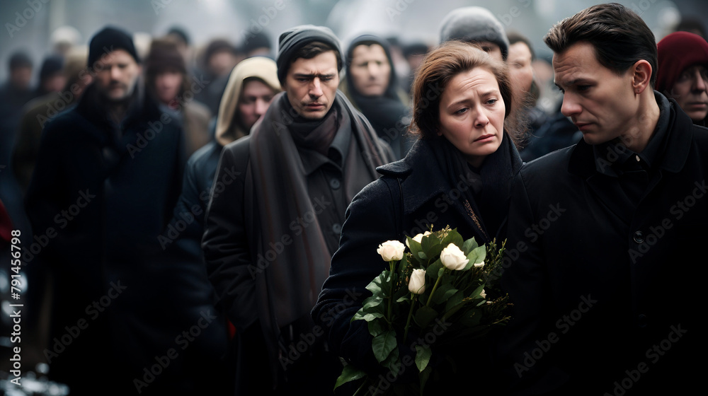 Foto de Death, funeral and coffin with family mourning, sad and ...