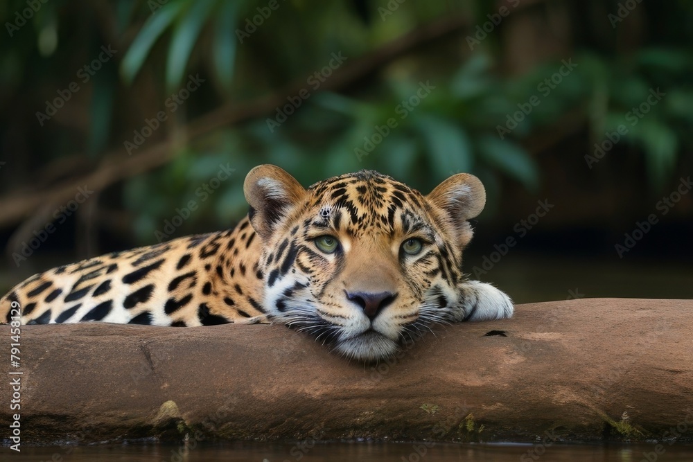 "Leopard lounges atop a branch, its spotted coat blending seamlessly ...