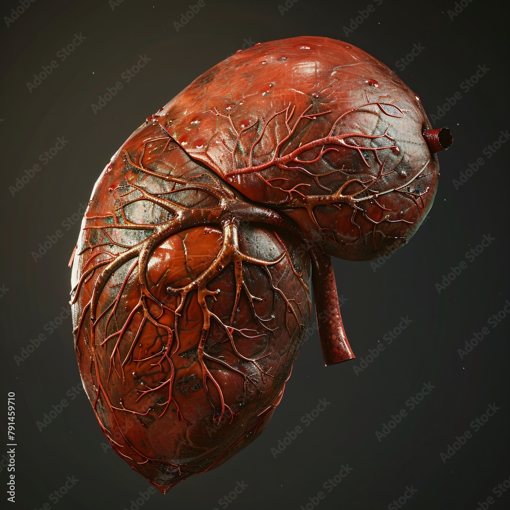 Highly detailed image of a human liver, featuring lobes, hepatic veins ...