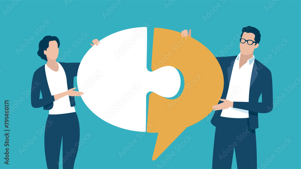 Negotiation. Unity. Agreement concept. Two people completing speech ...