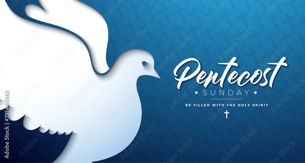 Pentecost Sunday Christian Holiday Illustration with White Flying Dove ...