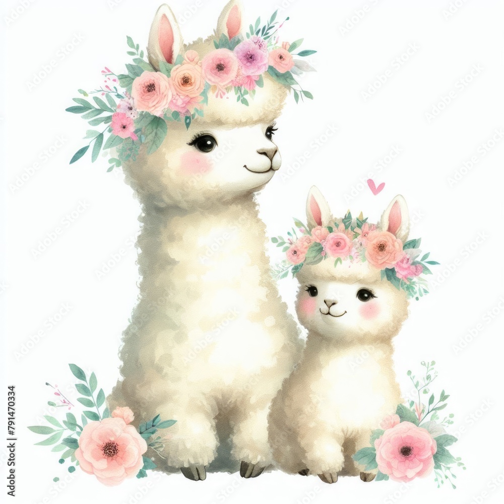 Llama Mom and Baby ,Watercolor Mother's Day Clip Art, Greeting Art Cute ...
