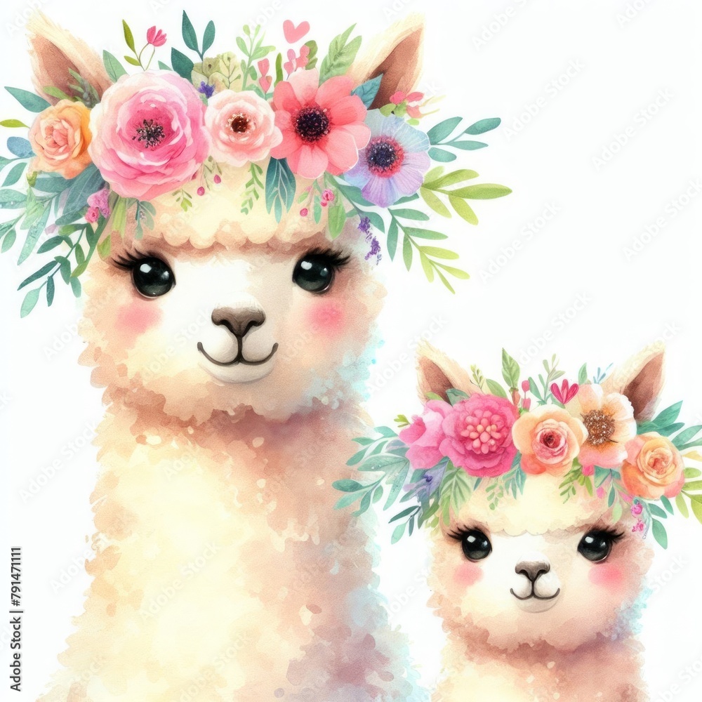 Llama Mom and Baby ,Watercolor Mother's Day Clip Art, Greeting Art Cute Cartoon Character ...