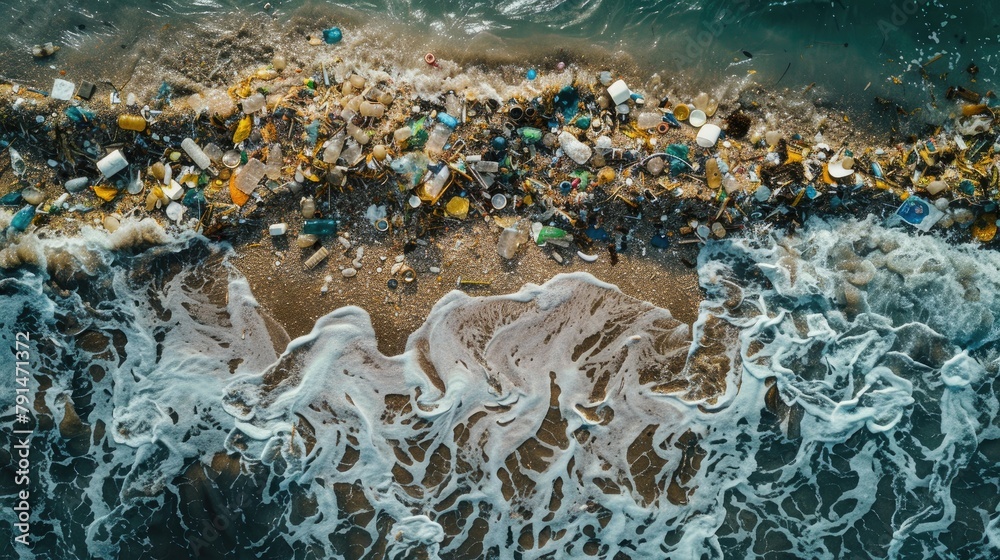 Waves wash over a heavily littered beach, highlighting the urgent need ...