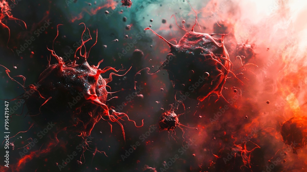 A 3d microscopic view of cancer cells dividing and multiplying ...