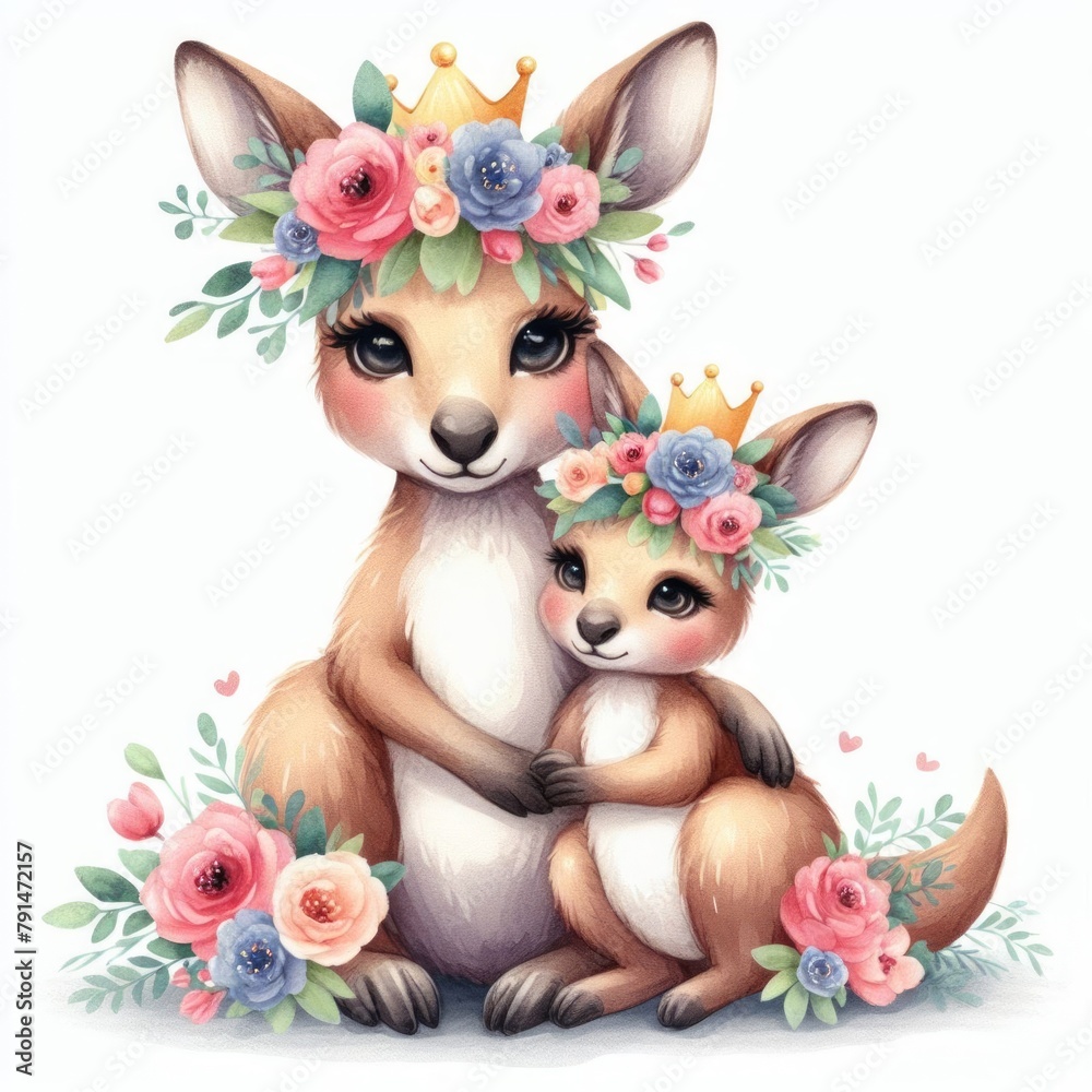 Kangaroo Mom and Baby ,Watercolor Mother's Day Clip Art, Greeting Art ...