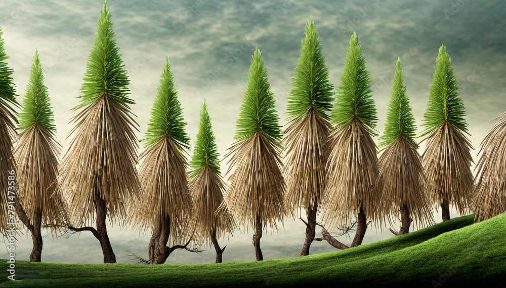 3d illustration of Casuarina equisetifolia treeline isolated on ...