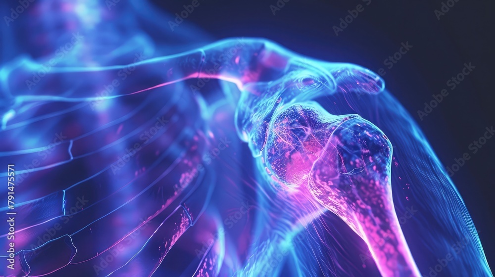 A diagnostic X-ray capturing the internal anatomy of the shoulder joint ...