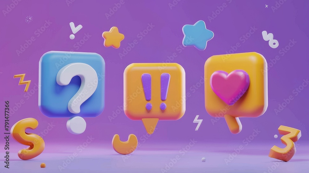 The speech bubble is filled with question marks, icons for chat ...