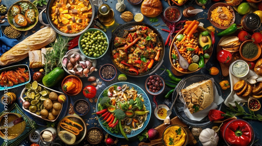 vibrant collage of international cuisine representing diverse culinary ...