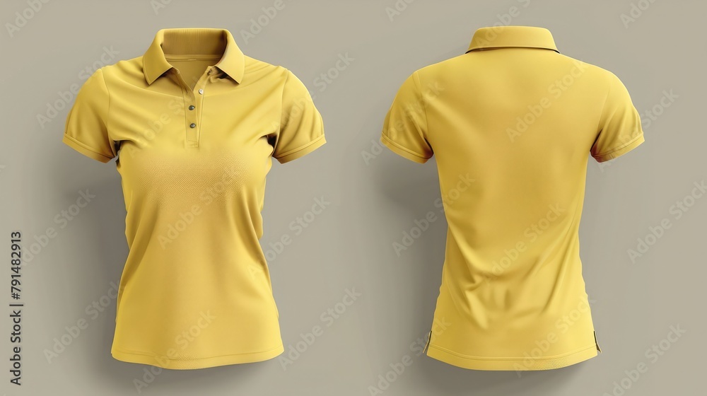 ภาพประกอบสต็อก Ladies' Unfinished Yellow Polo Shirt with Front and Back ...