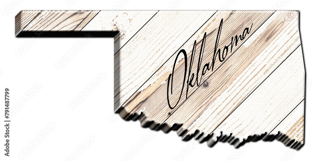 State of Oklahoma in a dimensional multi-layered shape made from old ...
