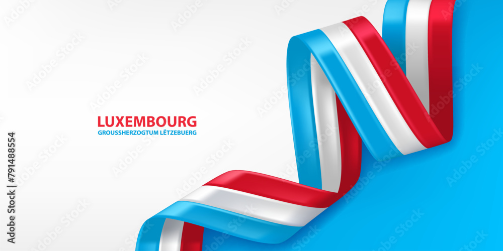 Luxembourg 3D ribbon flag. Bent waving 3D flag in colors of the ...
