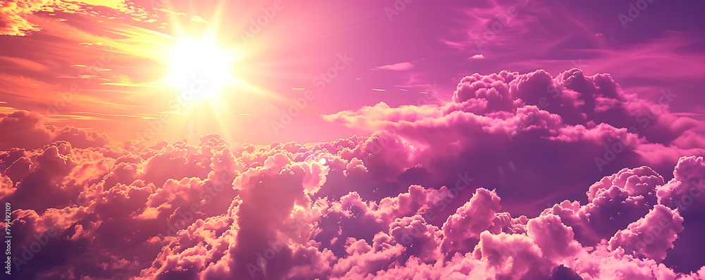 Hot summer or heat wave background, purple sky with clouds and glowing ...