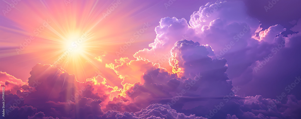 Hot summer or heat wave background, purple sky with clouds and glowing ...