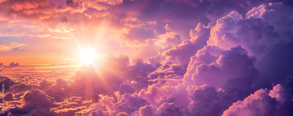 Hot summer or heat wave background, purple sky with clouds and glowing ...