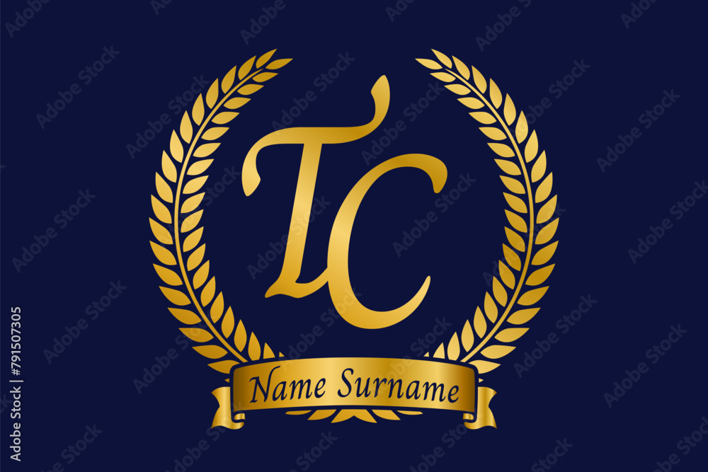 Initial letter T and C, TC monogram logo design with laurel wreath ...
