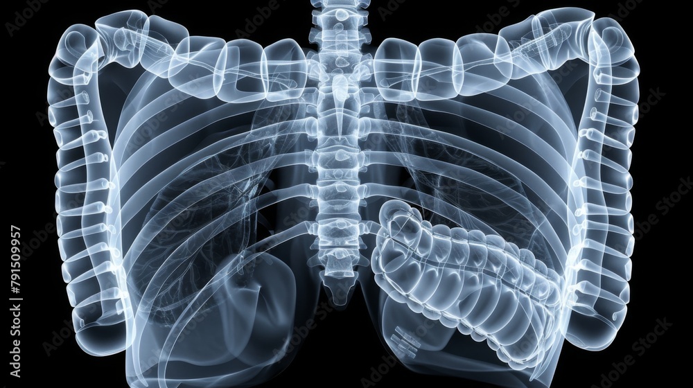 Detailed x-ray view of the digestive system, highlighting the esophagus ...