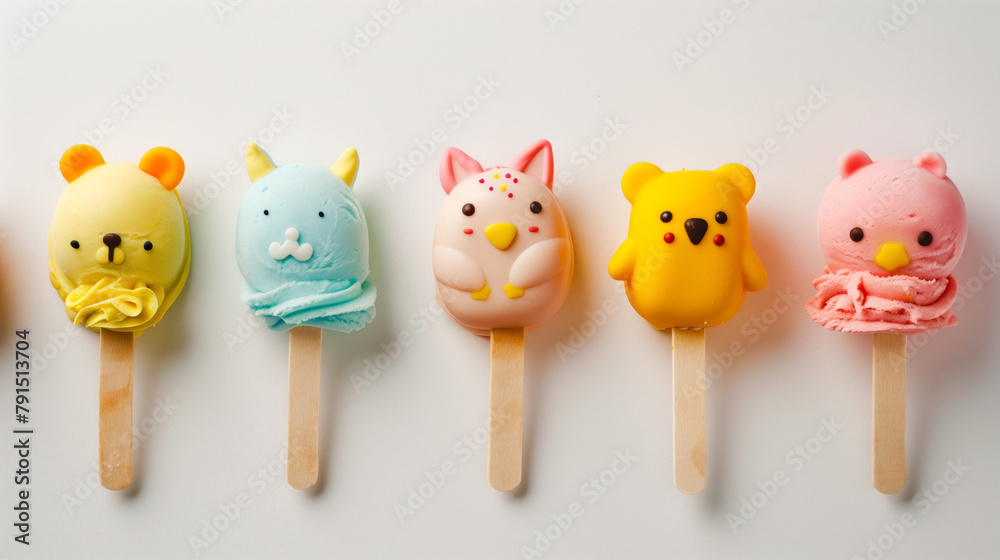 Colorful animal-shaped ice cream bars on a white background Stock Photo ...