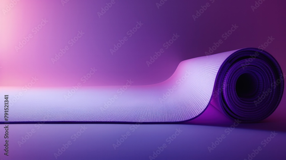 yoga mat roll on purple background, international yoga day concept ...