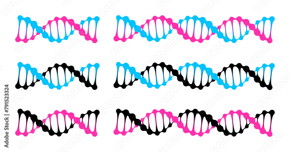 Dna vector double helix molecule. Metaball 2d flat silhouette model of ...