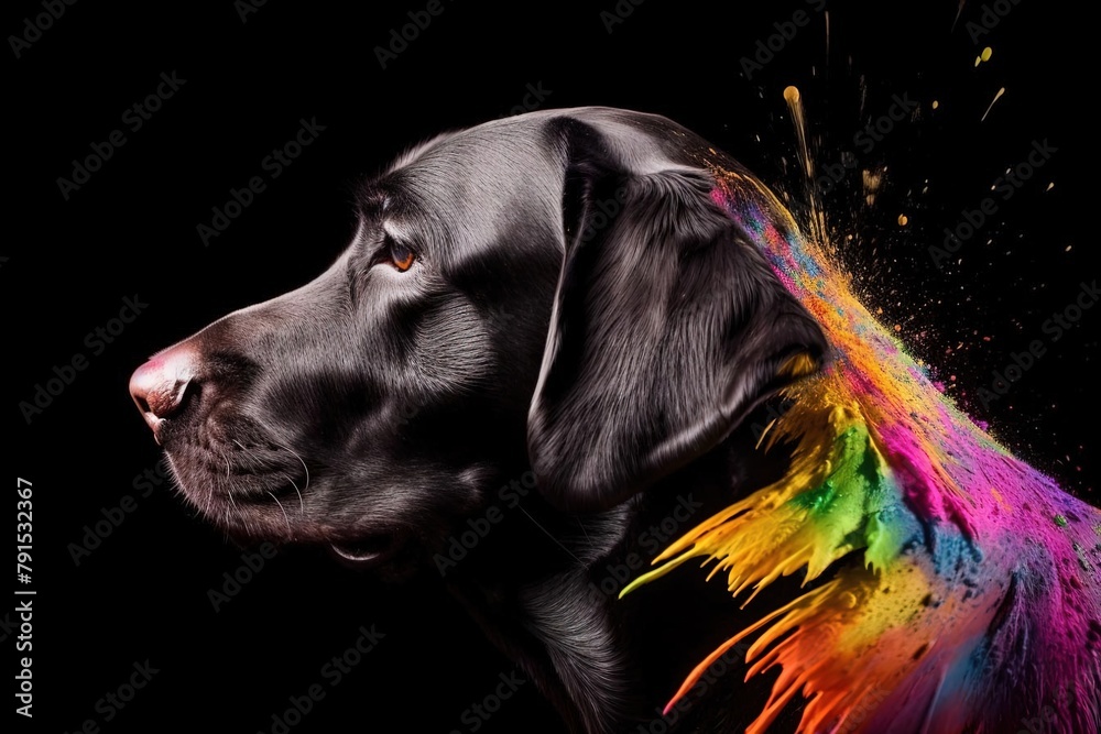 Airbrush Painting of Black Labrador Dog with Paint on Face - Close-Up ...