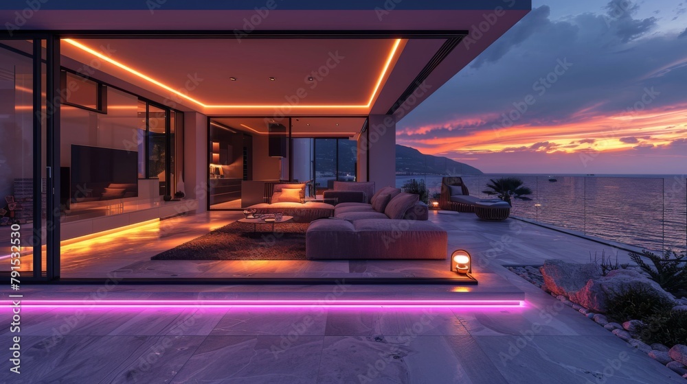 Illuminate your modern living room at night with LED strips ...
