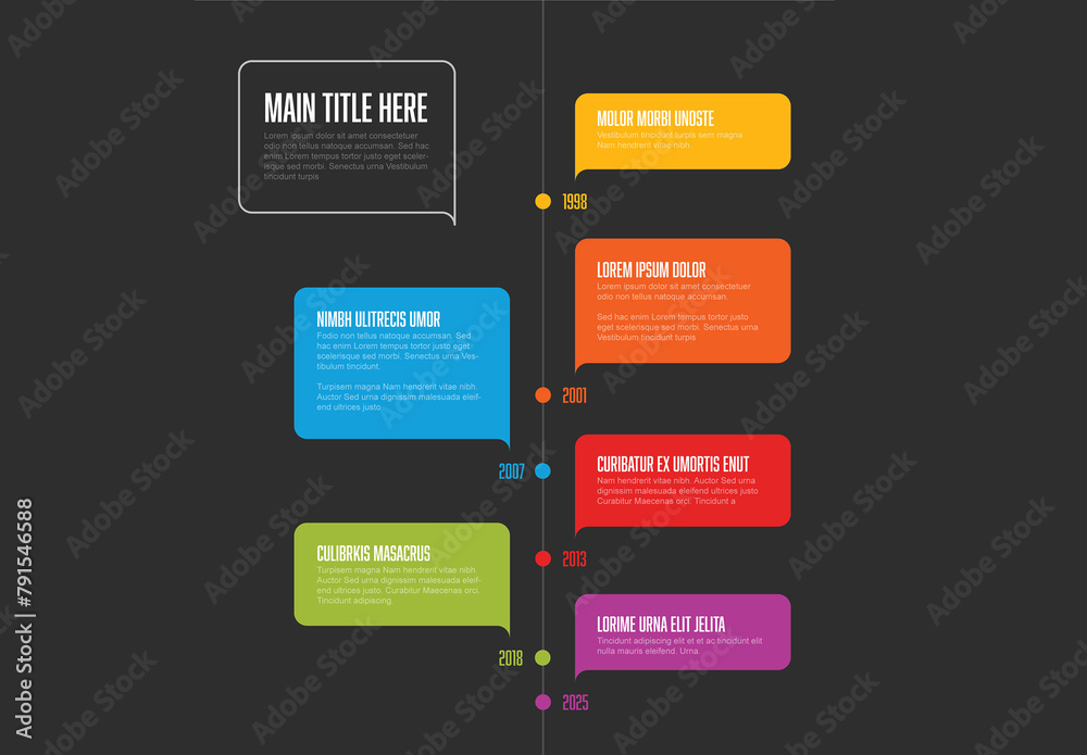 Flat dark vertical color timeline infographic template made from color ...