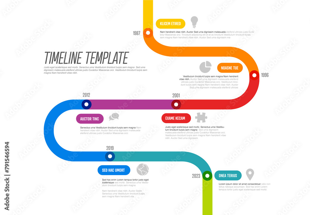 Thick line rainbow Infogrpahic timeline template with icons Stock ...
