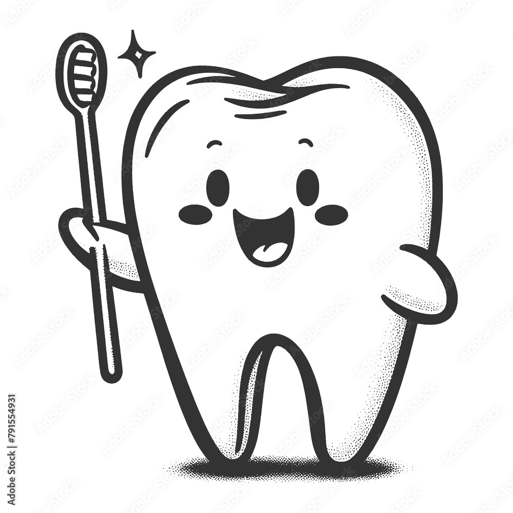 happy tooth character holding a toothbrush, promoting dental hygiene ...