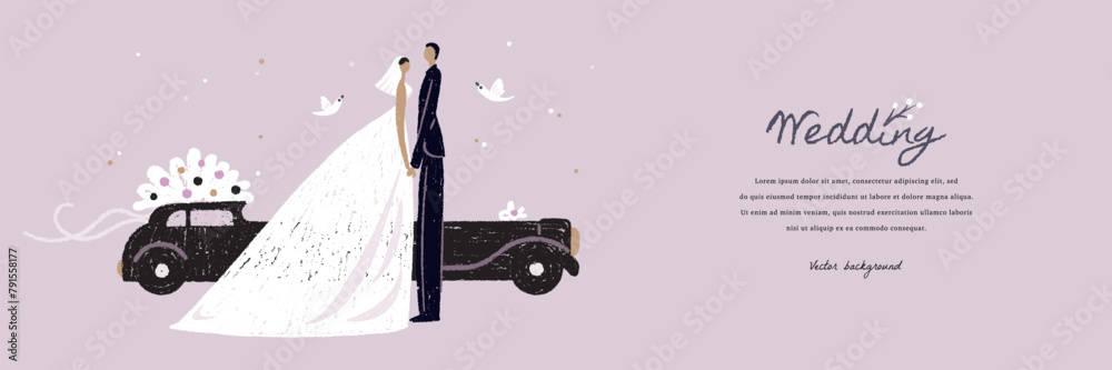 Wedding horizontal web banner, landing page or wallpaper with cartoon ...