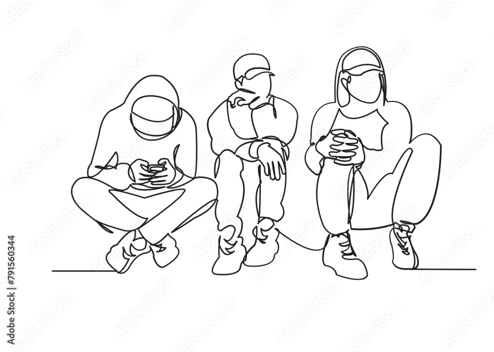 continuous single drawn one line of teens off the street drawn by hand ...