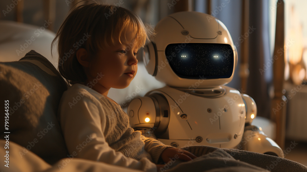 Baby in the arms of a robot. , robots that take care of children and ...