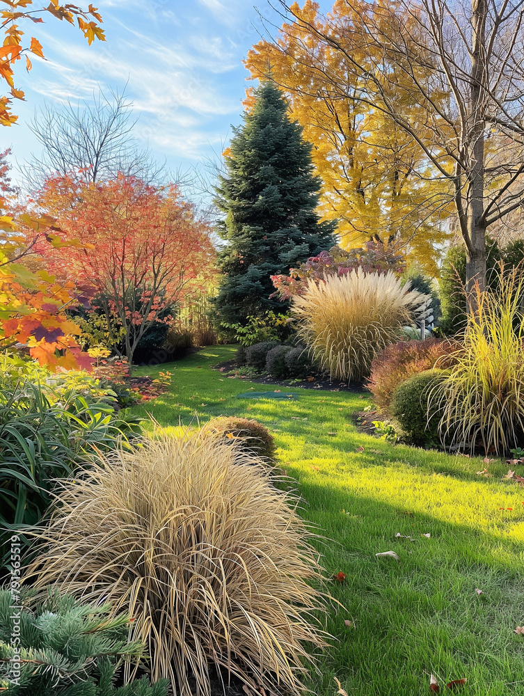 Organic, rustic and naturalistic garden design with trees, ornamental ...