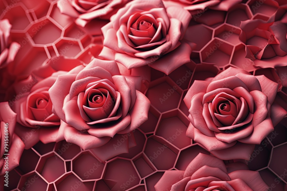 Rose background with hexagon pattern, 3D rendering illustration ...