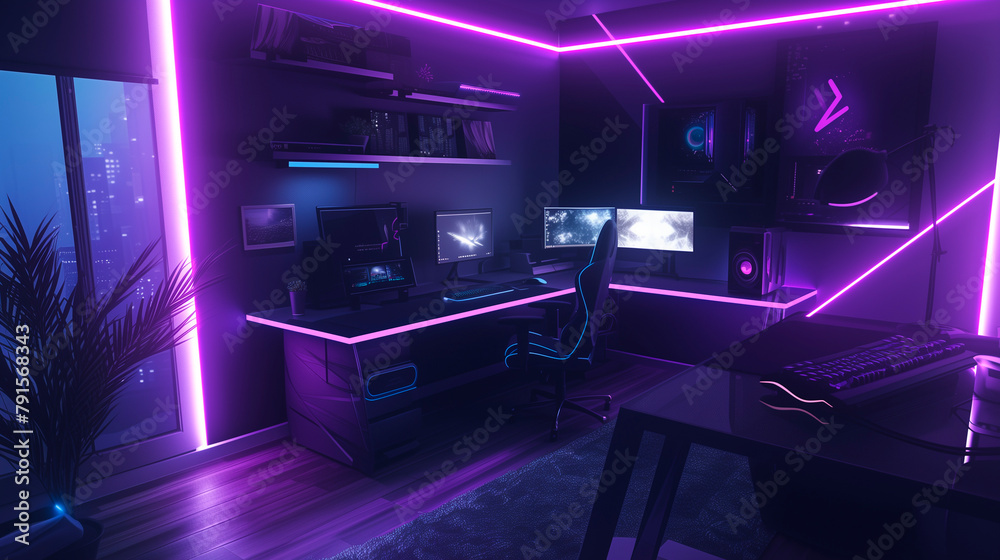 streaming background. purple rgb gamer room. futuristic neon gaming ...