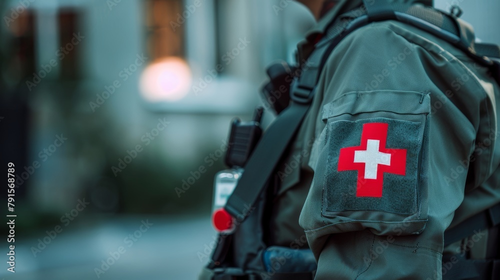 Red cross symbol on a medics uniform AI generated illustration Stock ...