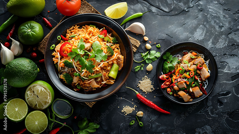 Thai food background, Dishes of thai cuisine, Tom yum, tom kha gai, pad ...