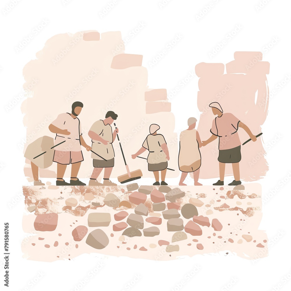 ancient Roman road being built, soldiers and slaves, historical style ...